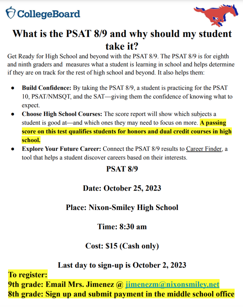 PSAT for 8th and 9th grade students | Nixon-Smiley